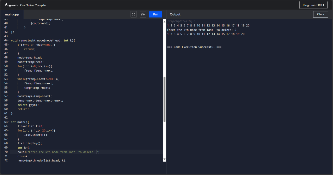 Deleting the kth node from last in 1 iteration Deleting the kth node from last in 1 iteration