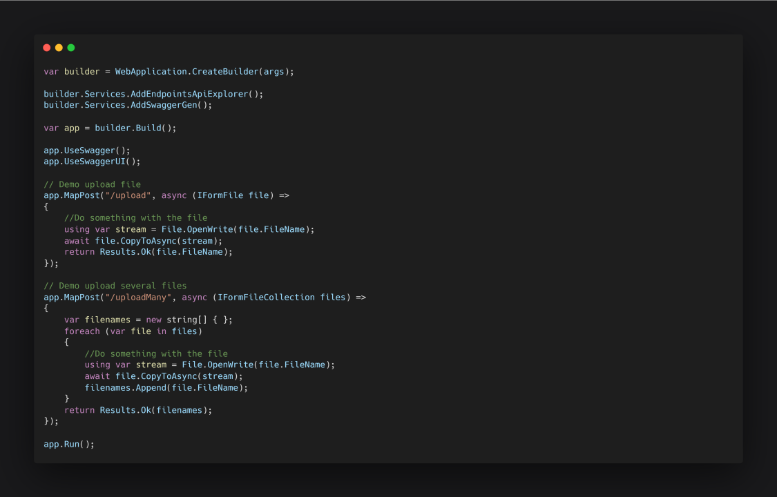 Improving File Upload Integration with Swagger on Minimal APIs in .NET Core Improving File Upload Integration with Swagger on Minimal APIs in .NET Core