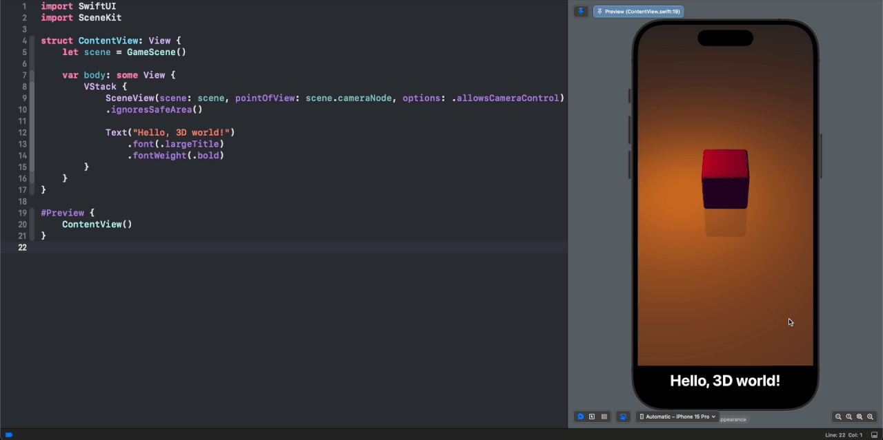 Building a 3D Scene with SceneKit and SwiftUI Building a 3D Scene with SceneKit and SwiftUI