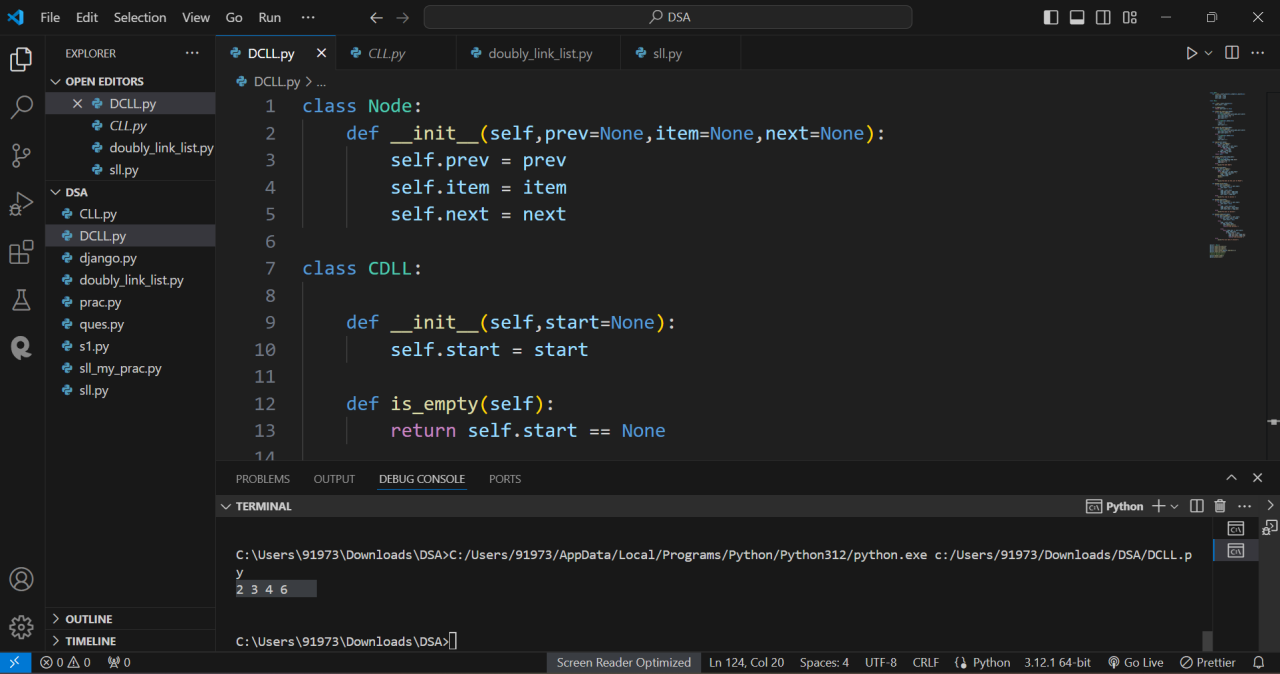 DSA using Python (singly linked list, doubly linked list, circular ... DSA using Python (singly linked list, doubly linked list, circular ...