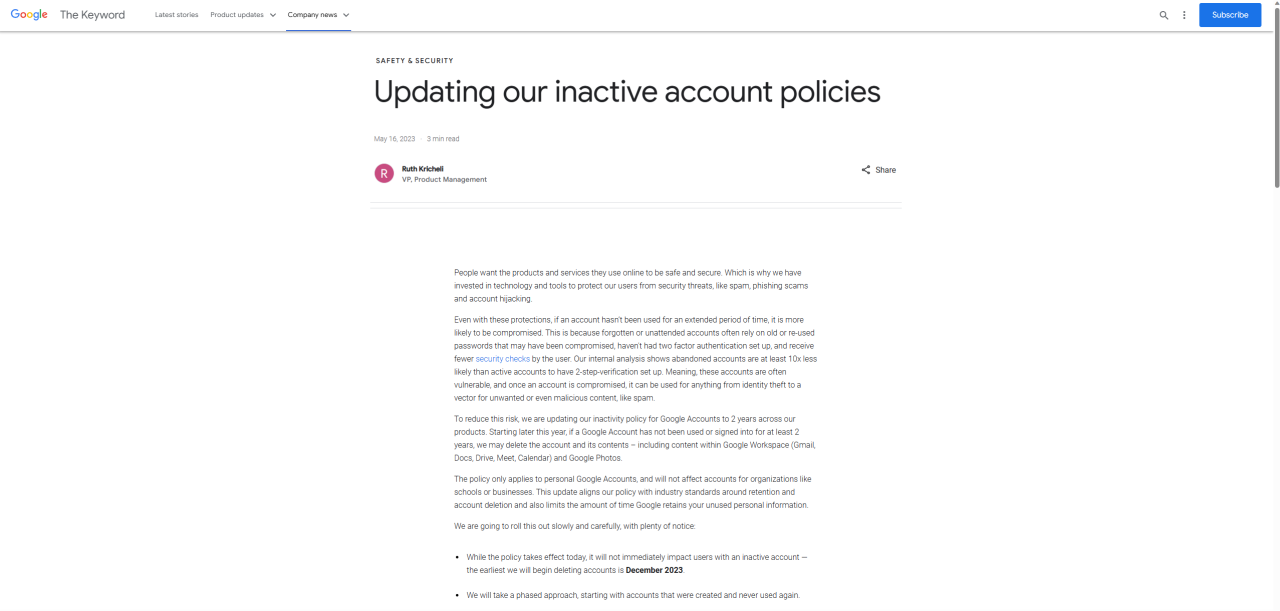 Google to delete inactive personal accounts after two years Google to delete inactive personal accounts after two years