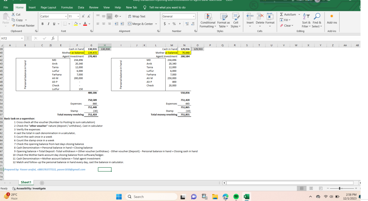 Daily transaction summary and its checklist for an agent bank. Daily transaction summary and its checklist for an agent bank.