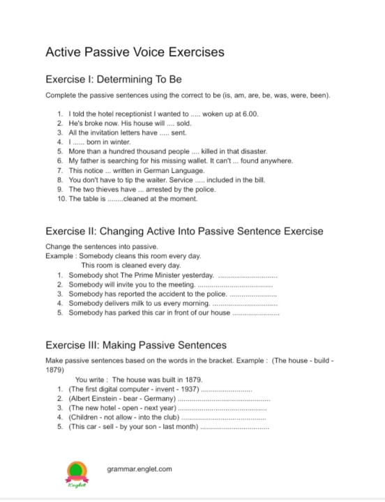 Active Passive Voice Exercises with Answers Active Passive Voice Exercises with Answers