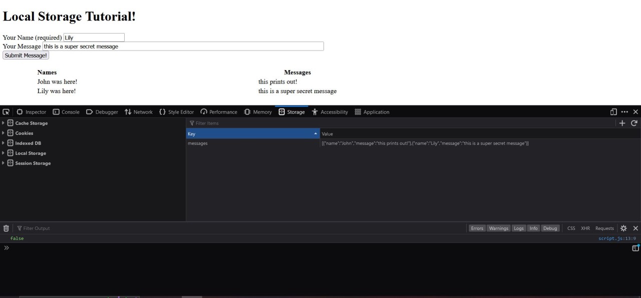 Storing, Accessing, and Displaying JSON Data in Local Storage Storing, Accessing, and Displaying JSON Data in Local Storage
