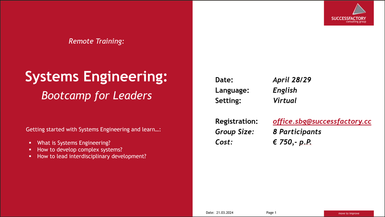 Systems Engineering: Bootcamp for Leaders Systems Engineering: Bootcamp for Leaders
