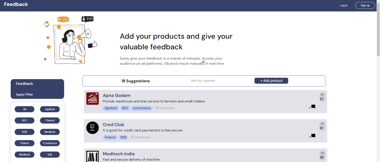 Startup Feedback List Project - React, Nodejs Startup Feedback List Project - React, Nodejs