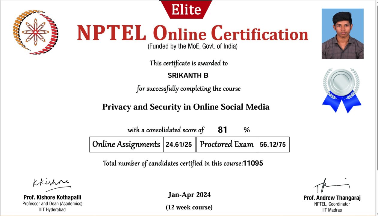 Completed NPTEL Course on Privacy and Security in Online Social Media ... Completed NPTEL Course on Privacy and Security in Online Social Media ...