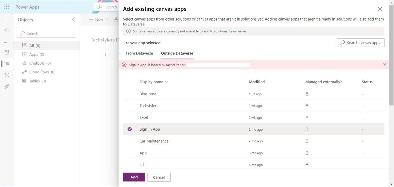 How to resolve this error message when adding a Canvas Power Apps ... How to resolve this error message when adding a Canvas Power Apps ...