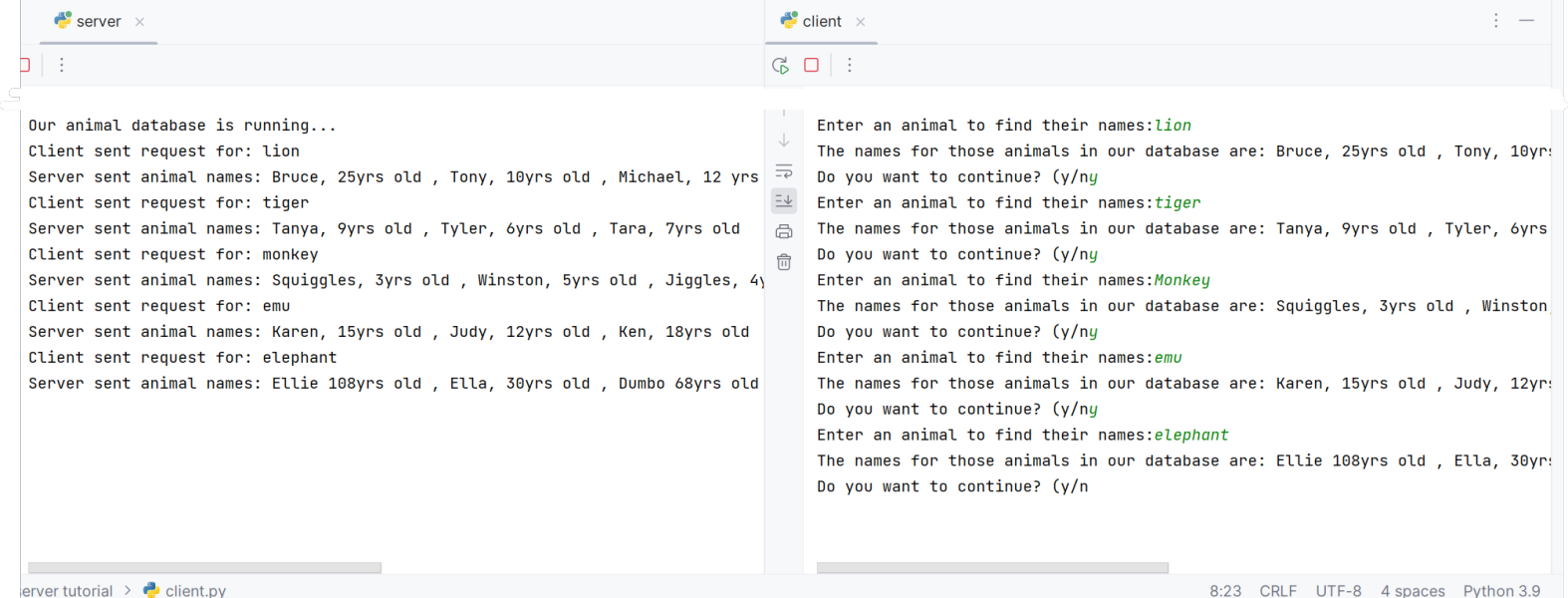Building a Simple Server-Client Animal Database in Python Building a Simple Server-Client Animal Database in Python
