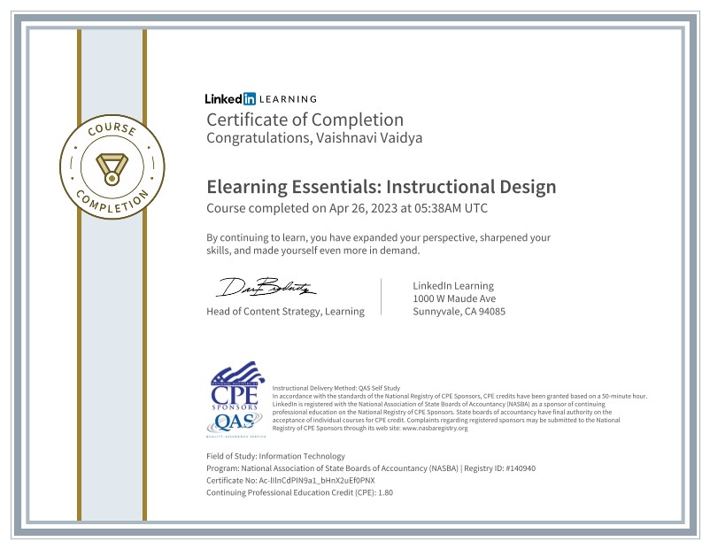 Vaishnavi Vaidya on LinkedIn: Certificate of Completion Vaishnavi Vaidya on LinkedIn: Certificate of Completion