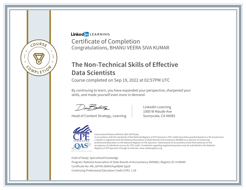 BHANU VEERA SIVA KUMAR TIRUMALANEDI on LinkedIn: Certificate of Completion BHANU VEERA SIVA KUMAR TIRUMALANEDI on LinkedIn: Certificate of Completion