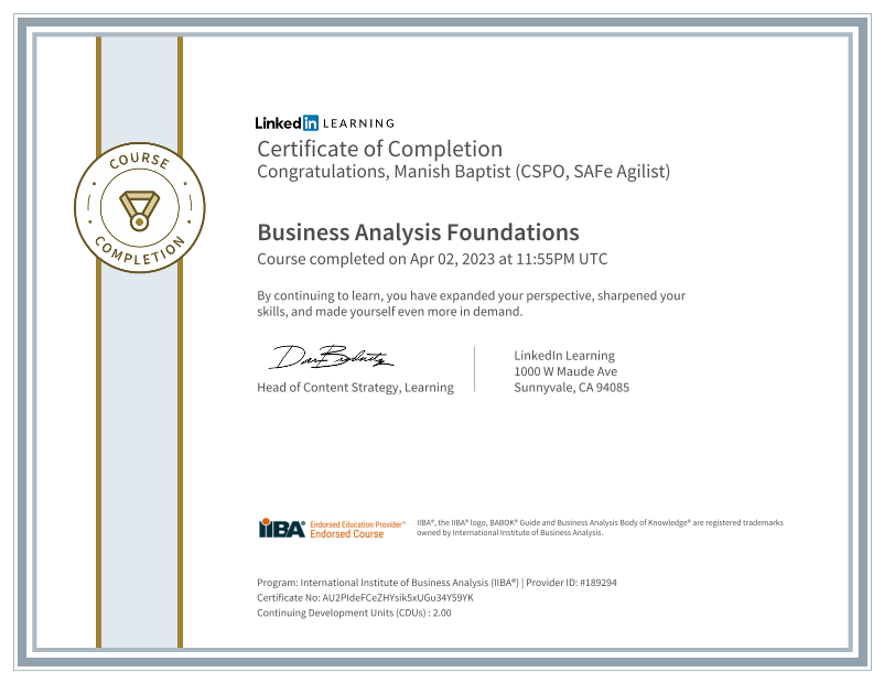 Manish Baptist (CSPO, SAFe Agilist) on LinkedIn: Certificate of Completion Manish Baptist (CSPO, SAFe Agilist) on LinkedIn: Certificate of Completion