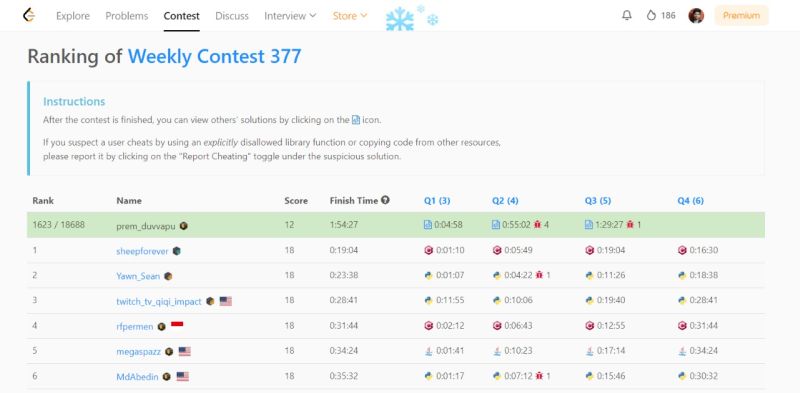 Solved 3 problems in LeetCode Contest 377 | Prem Duvvapu posted on the ... Solved 3 problems in LeetCode Contest 377 | Prem Duvvapu posted on the ...
