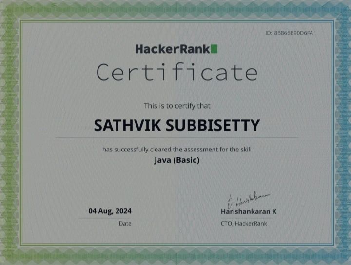 SATHVIK SUBBISETTY on LinkedIn: #hackerrank #java SATHVIK SUBBISETTY on LinkedIn: #hackerrank #java