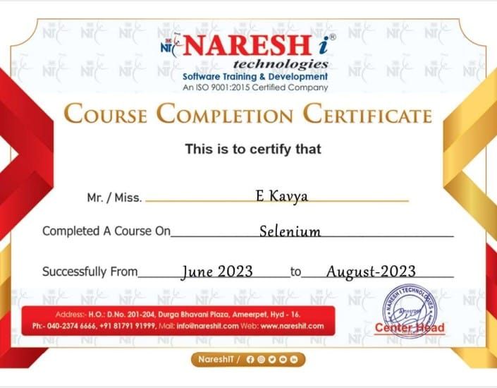 Kavya Ediga on LinkedIn: #nareshitechnologies #selenium # ... Kavya Ediga on LinkedIn: #nareshitechnologies #selenium # ...