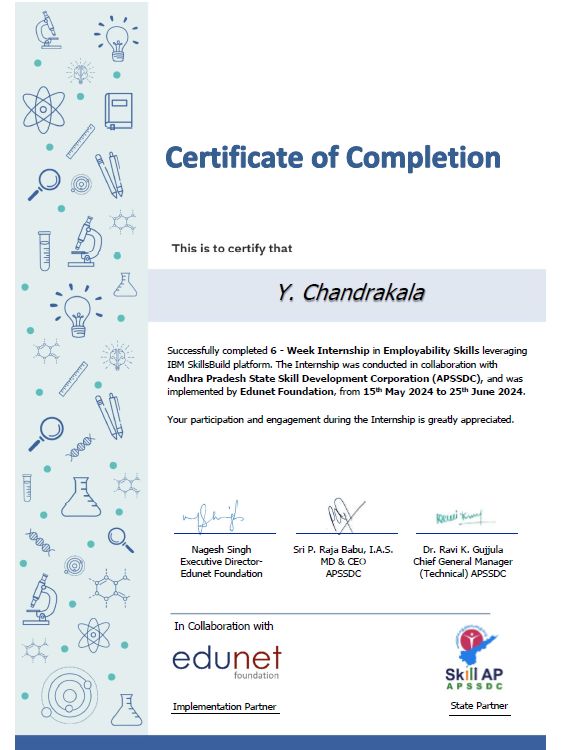 Chandrakala Yadla on LinkedIn: #internship #employabilityskills # ... Chandrakala Yadla on LinkedIn: #internship #employabilityskills # ...