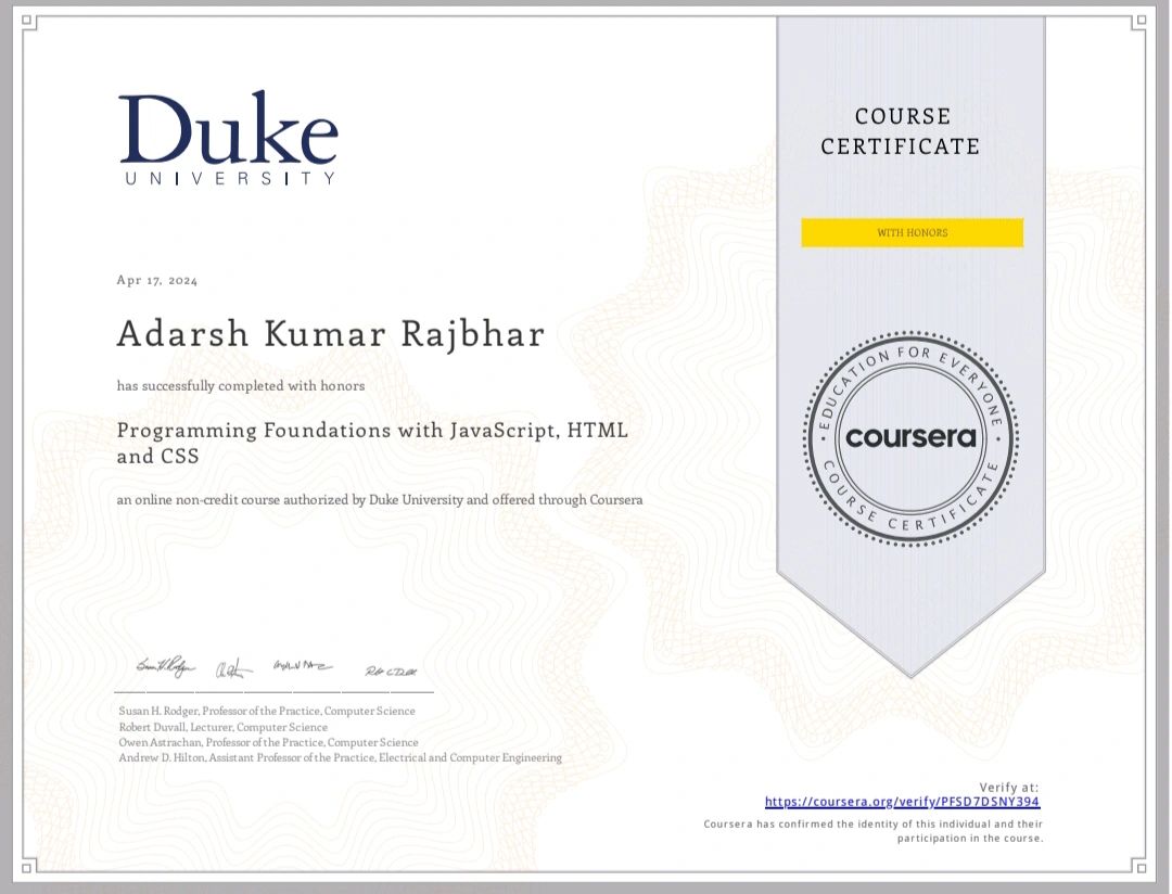 Adarsh Kumar Rajbhar on LinkedIn: #javascript #html #css #coursera Adarsh Kumar Rajbhar on LinkedIn: #javascript #html #css #coursera