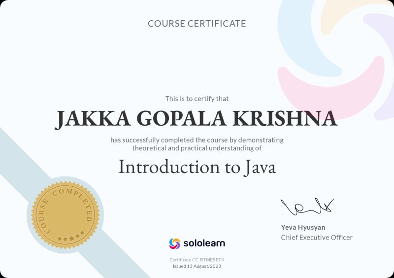 GOPALA KRISHNA JAKKA on LinkedIn: #java #javacertified #javadeveloper # ... GOPALA KRISHNA JAKKA on LinkedIn: #java #javacertified #javadeveloper # ...
