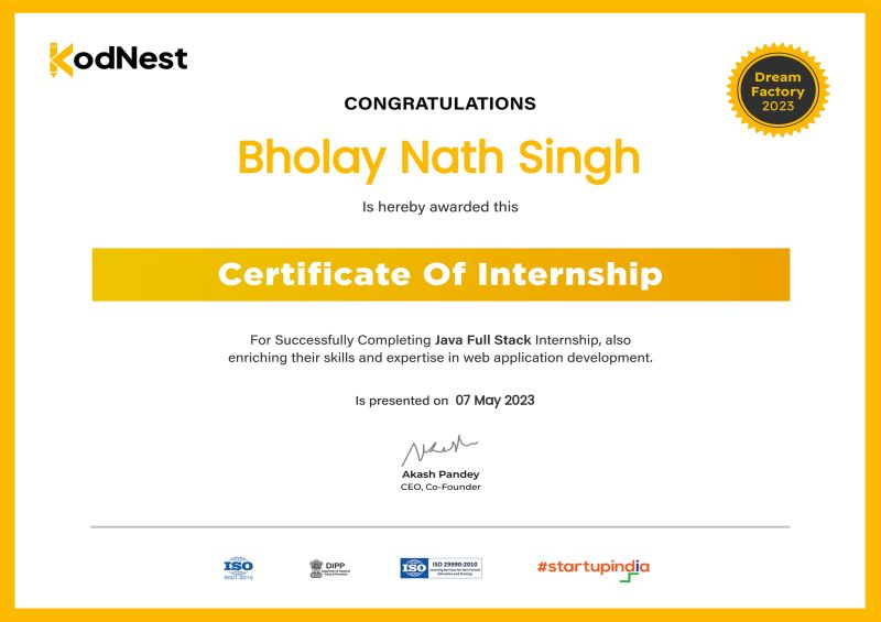 Bholaynath singh on LinkedIn: #internship #java #intern # ... Bholaynath singh on LinkedIn: #internship #java #intern # ...