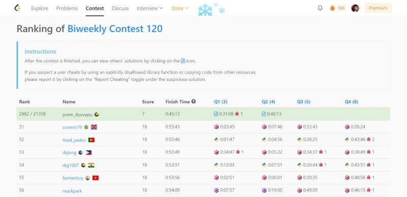 Placed 2982 in LeetCode Biweekly Contest | Prem Duvvapu posted on the ... Placed 2982 in LeetCode Biweekly Contest | Prem Duvvapu posted on the ...