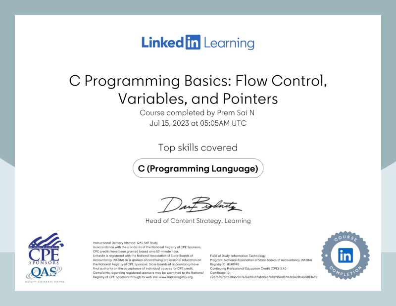 Prem Sai N on LinkedIn: Certificate of Completion Prem Sai N on LinkedIn: Certificate of Completion
