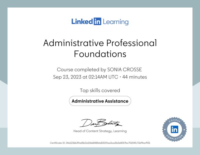 SONIA CROSSE on LinkedIn: Certificate of Completion SONIA CROSSE on LinkedIn: Certificate of Completion