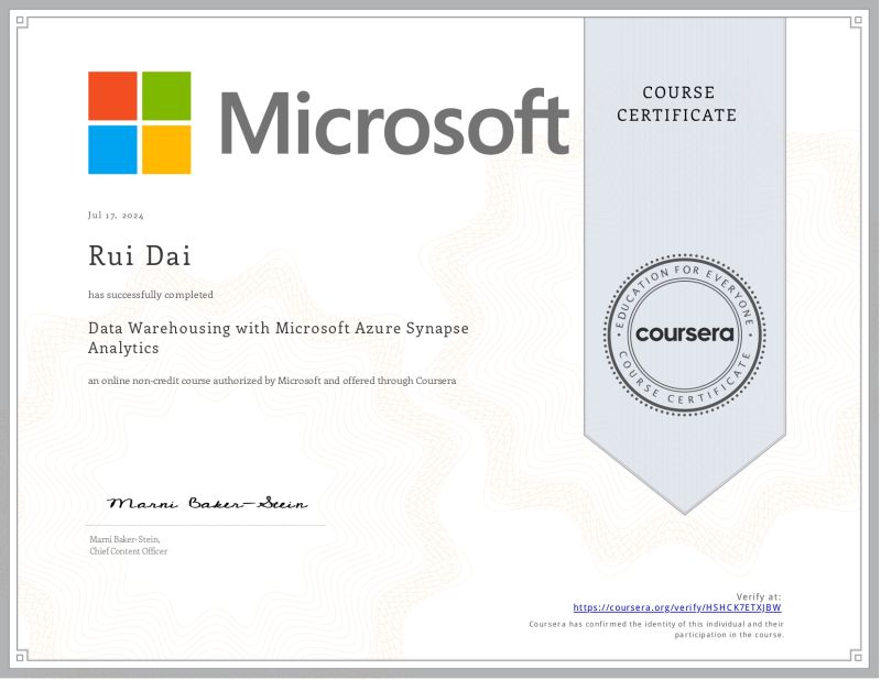 Ryan Dai on LinkedIn: #azuresynapse #datawarehousing #microsoft #coursera… Ryan Dai on LinkedIn: #azuresynapse #datawarehousing #microsoft #coursera…