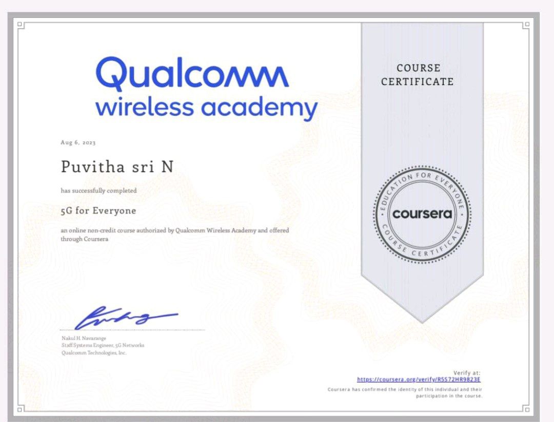 PUVITHA SRI N on LinkedIn: Successfully completed 5G for Everyone in ... PUVITHA SRI N on LinkedIn: Successfully completed 5G for Everyone in ...