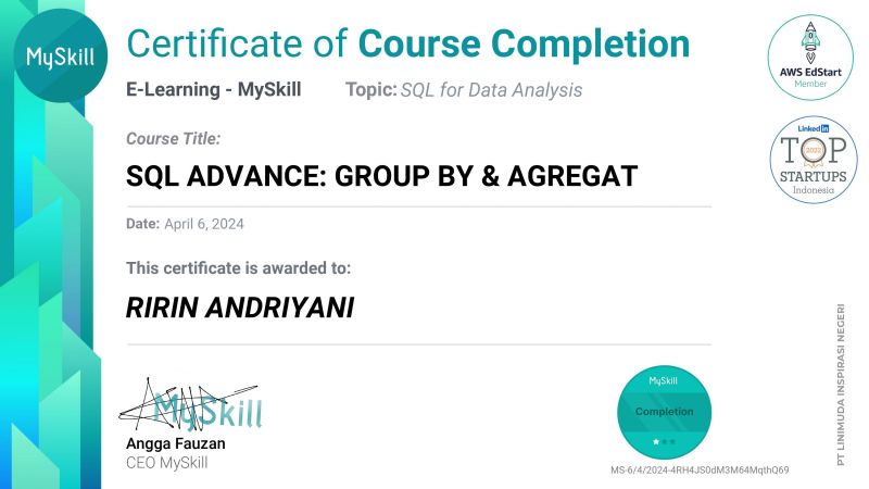 RIRIN ANDRIYANI on LinkedIn: Hello i've just finished SQL course in ... RIRIN ANDRIYANI on LinkedIn: Hello i've just finished SQL course in ...