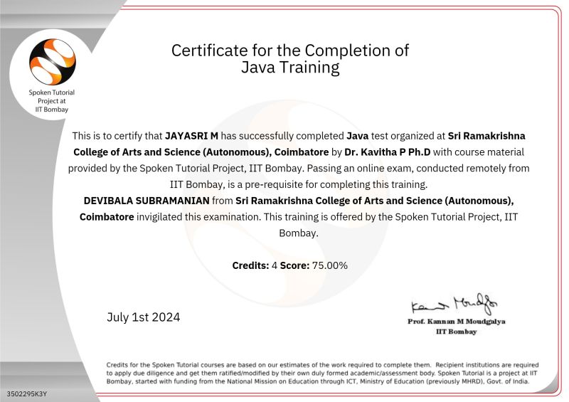 Jaya Sri.M on LinkedIn: #java #programming #iitbombay #spokentutorial # ... Jaya Sri.M on LinkedIn: #java #programming #iitbombay #spokentutorial # ...
