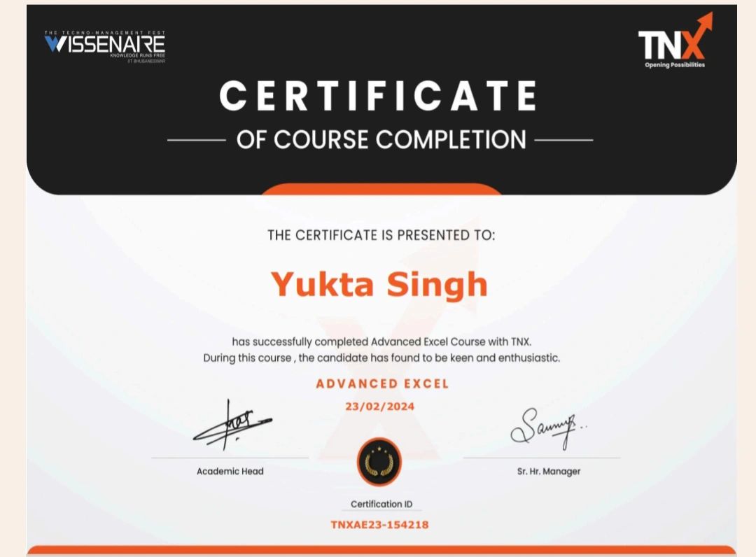 Yukta Singh on LinkedIn: #advancedexcel #certification #excel Yukta Singh on LinkedIn: #advancedexcel #certification #excel