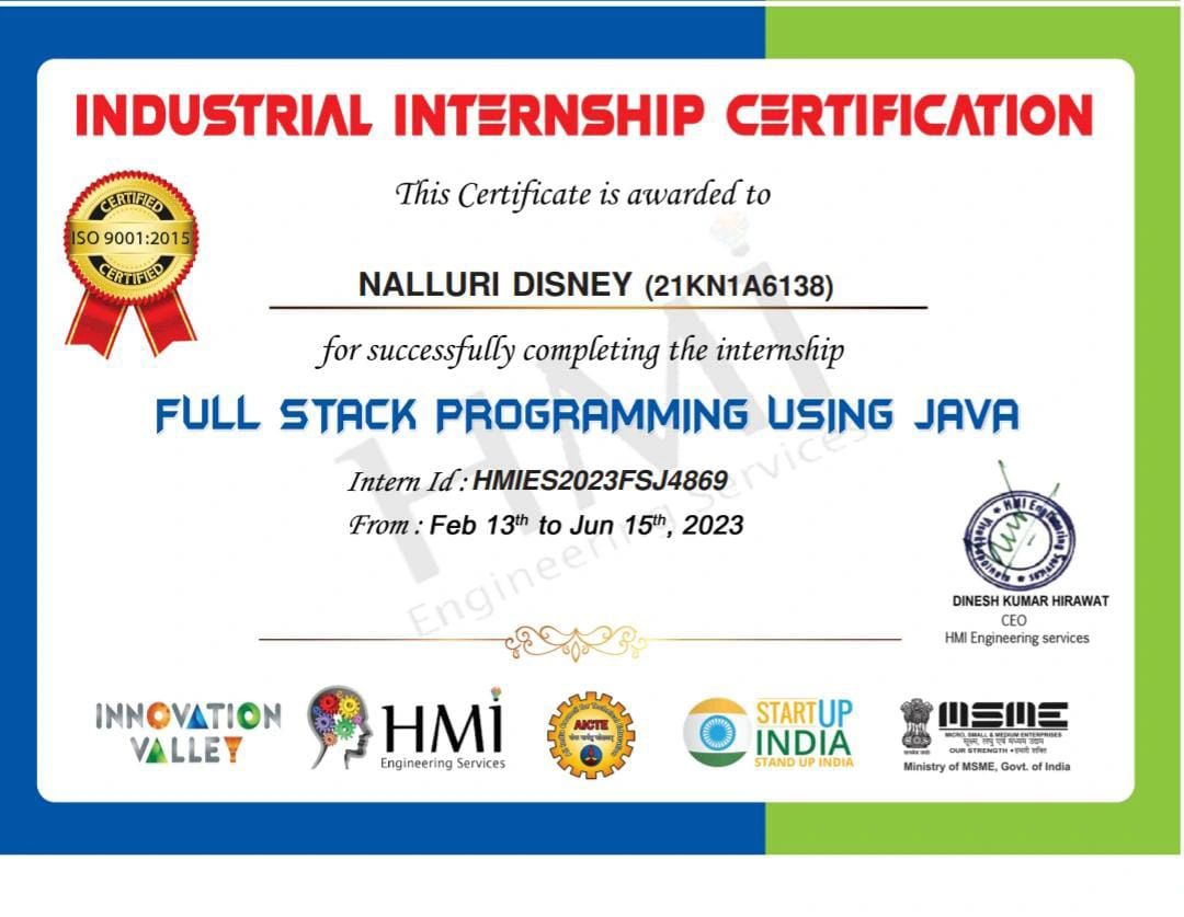 Disney Nalluri on LinkedIn: #fullstack #java #internship # ... Disney Nalluri on LinkedIn: #fullstack #java #internship # ...
