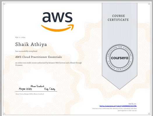 Shaik Athiya on LinkedIn: #aws #cloudpractitioner #certificationcomplete Shaik Athiya on LinkedIn: #aws #cloudpractitioner #certificationcomplete