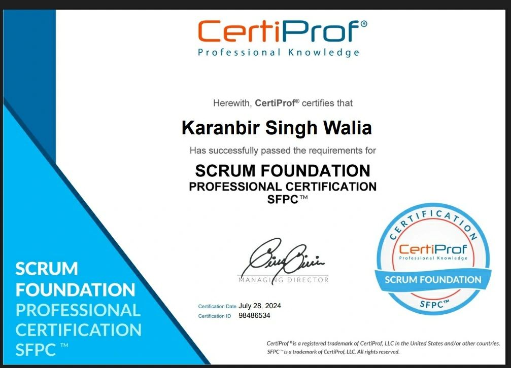 Karanbir Singh Walia on LinkedIn: Passed certification in Scrum ... Karanbir Singh Walia on LinkedIn: Passed certification in Scrum ...