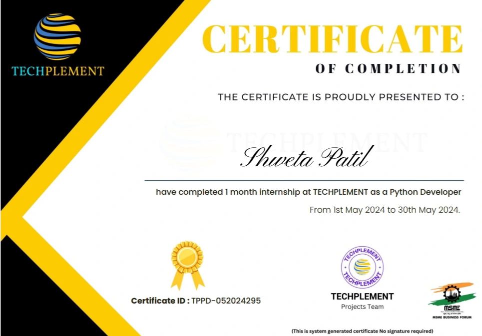 Shweta Patil on LinkedIn: #python #developer #internship # ... Shweta Patil on LinkedIn: #python #developer #internship # ...