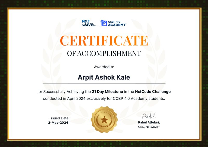 ARPIT KALE on LinkedIn: #codingchallenge #nxtcodechallenge ARPIT KALE on LinkedIn: #codingchallenge #nxtcodechallenge