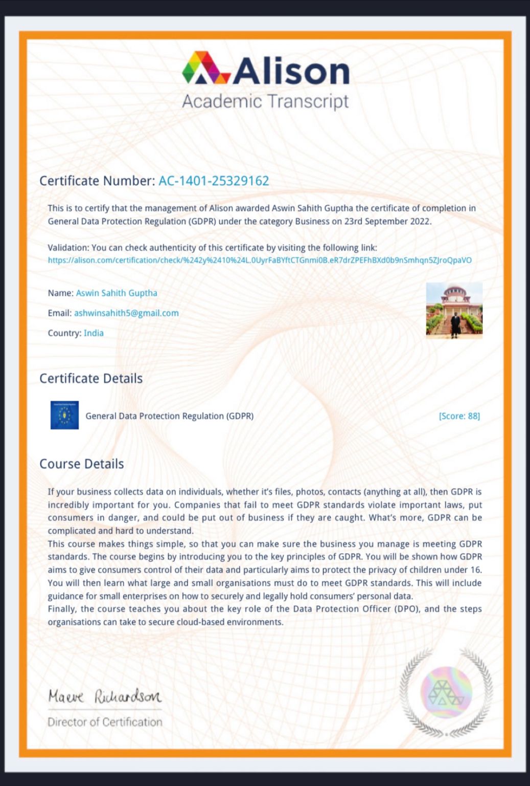 Aswin Sahith Guptha on LinkedIn: #gdpr #gdprcompliance #certification Aswin Sahith Guptha on LinkedIn: #gdpr #gdprcompliance #certification