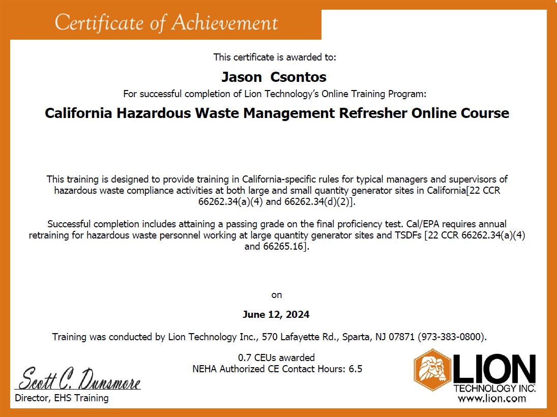 Jason Csontos on LinkedIn: California Hazardous Waste Management ... Jason Csontos on LinkedIn: California Hazardous Waste Management ...