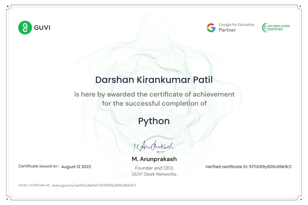 Darshan Patil on LinkedIn: #alforindia #python #guvi # ... Darshan Patil on LinkedIn: #alforindia #python #guvi # ...