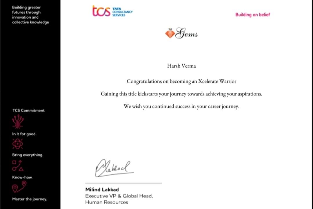 Harsh Verma on LinkedIn: #tcs #appreciation #tcsgems Harsh Verma on LinkedIn: #tcs #appreciation #tcsgems