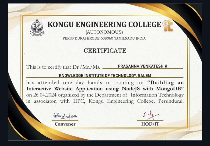 PRASANNA VENKATESH K on LinkedIn: #nodejs #mongodb #workshop #kongucollege PRASANNA VENKATESH K on LinkedIn: #nodejs #mongodb #workshop #kongucollege