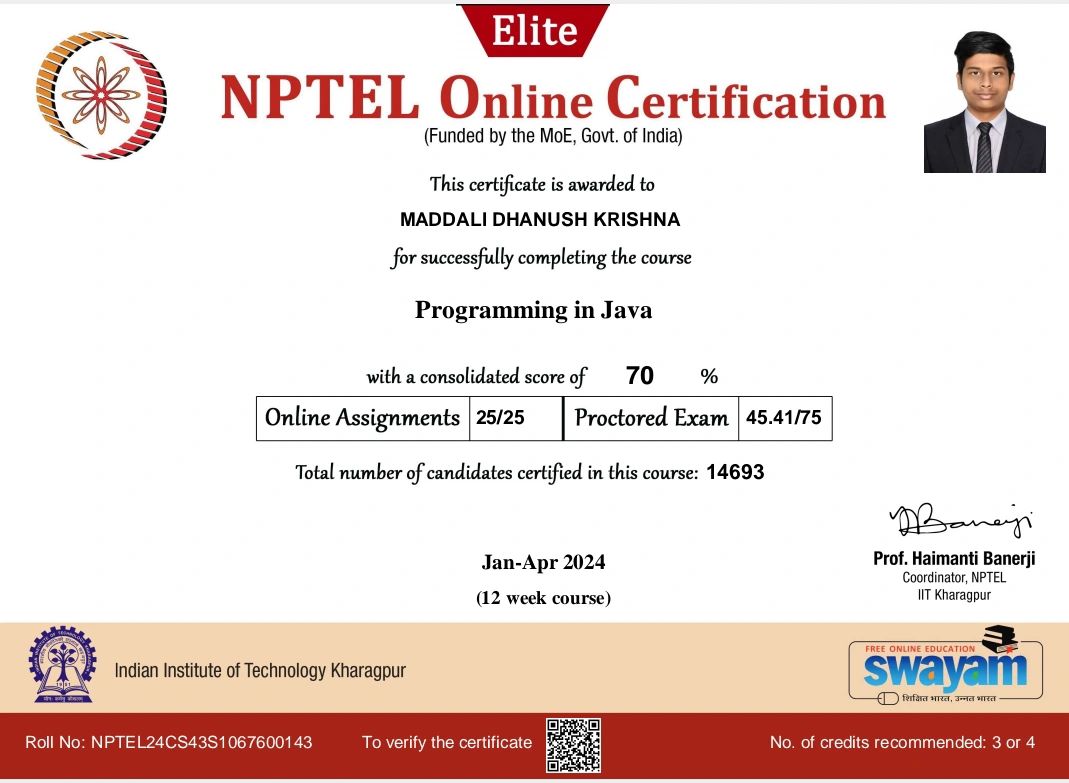Dhanush Krishna Maddali on LinkedIn: #nptel Dhanush Krishna Maddali on LinkedIn: #nptel