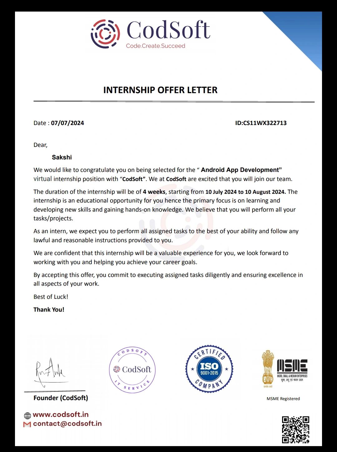 sakshi soni on LinkedIn: #internship #codsoft #newbeginnings #careergrowth sakshi soni on LinkedIn: #internship #codsoft #newbeginnings #careergrowth