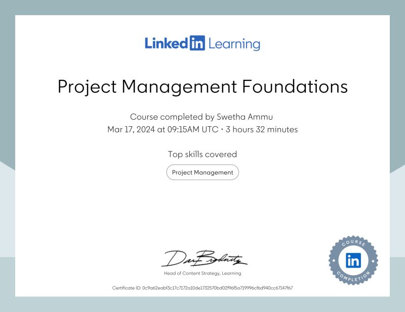 Swetha Ammu on LinkedIn: Certificate of Completion Swetha Ammu on LinkedIn: Certificate of Completion