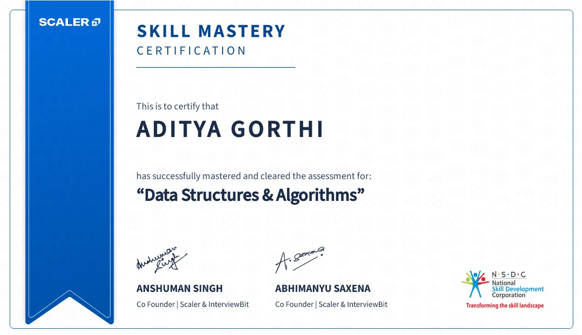 Aditya Gorthi on LinkedIn: #certification #dsa #problemsolving #coding ... Aditya Gorthi on LinkedIn: #certification #dsa #problemsolving #coding ...