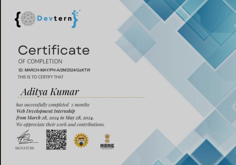 Aditya Kumar on LinkedIn: #webdev #internship #devtern Aditya Kumar on LinkedIn: #webdev #internship #devtern