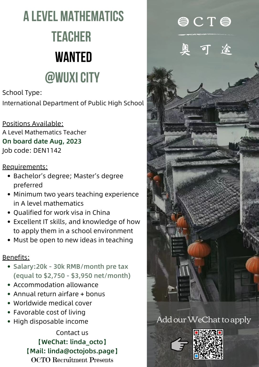 Linda Wei on LinkedIn: A LEVEL MATHEMATICS TEACHER WANTED IN WUXI CITY Linda Wei on LinkedIn: A LEVEL MATHEMATICS TEACHER WANTED IN WUXI CITY