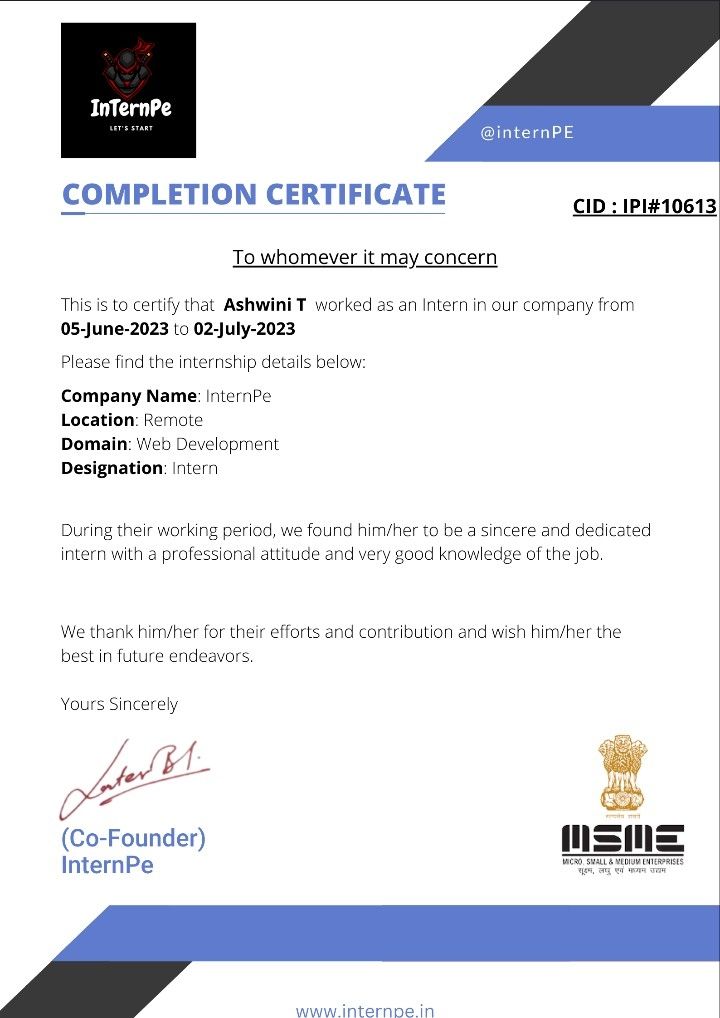 Ashwini T on LinkedIn: #certificateofcompletion #interpe # ... Ashwini T on LinkedIn: #certificateofcompletion #interpe # ...
