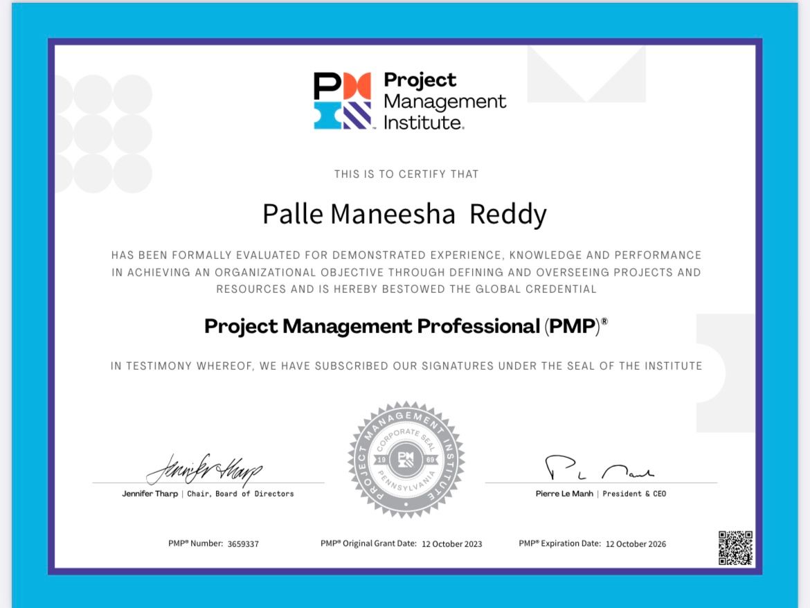 maneesha reddy palle on LinkedIn: PMP Certified maneesha reddy palle on LinkedIn: PMP Certified