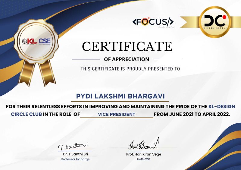 Pydi Lakshmi Bhargavi on LinkedIn: #certificateofappreciation # ... Pydi Lakshmi Bhargavi on LinkedIn: #certificateofappreciation # ...